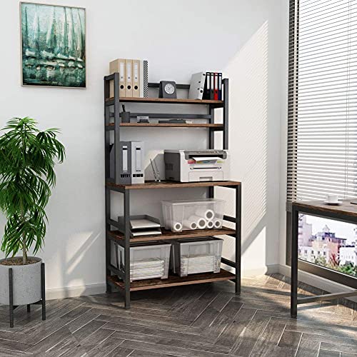 Tribesigns 5-Tier Kitchen Bakers Rack with Hutch, Industrial Microwave Oven Stand, Free Standing Kitchen Utility Cart Storage Shelf Organizer (Rustic Brown)