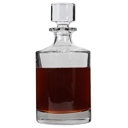 Lily's Home Glass Decanter for Whiskey, Bourbon, Brandy, Wine or Any Other Liquor or Beverage. With a Glass Stopper. Round, Stylish and Functional Piece (26 Ounces)