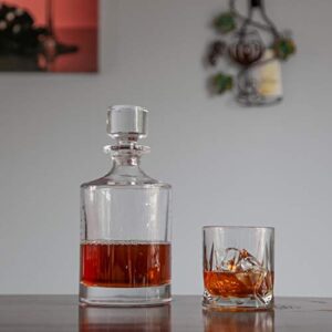 Lily's Home Glass Decanter for Whiskey, Bourbon, Brandy, Wine or Any Other Liquor or Beverage. With a Glass Stopper. Round, Stylish and Functional Piece (26 Ounces)