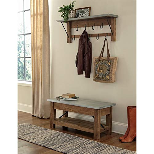 Alaterre Furniture Millwork Wood and Zinc Metal 40" Bench with Shelf