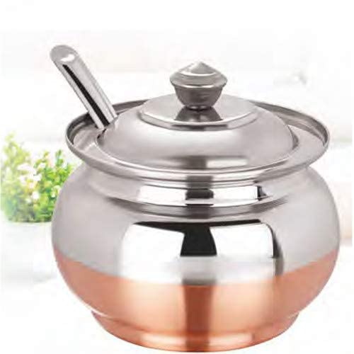 Stainless Steel ghee/Oil Pot with Copper Bottom Base Kitchen Dining Steel Storage Pot Container With Lid And Spoon Steel Food Container