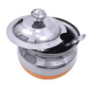 Stainless Steel ghee/Oil Pot with Copper Bottom Base Kitchen Dining Steel Storage Pot Container With Lid And Spoon Steel Food Container