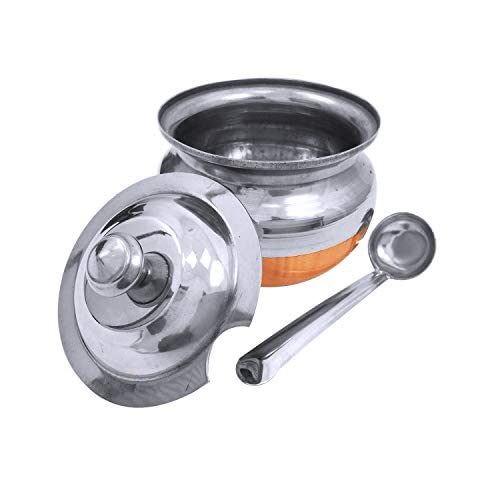 Stainless Steel ghee/Oil Pot with Copper Bottom Base Kitchen Dining Steel Storage Pot Container With Lid And Spoon Steel Food Container