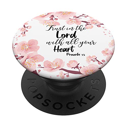 Christian Bible Verse Proverbs 3:5 White Pink Floral Gift PopSockets Swappable PopGrip