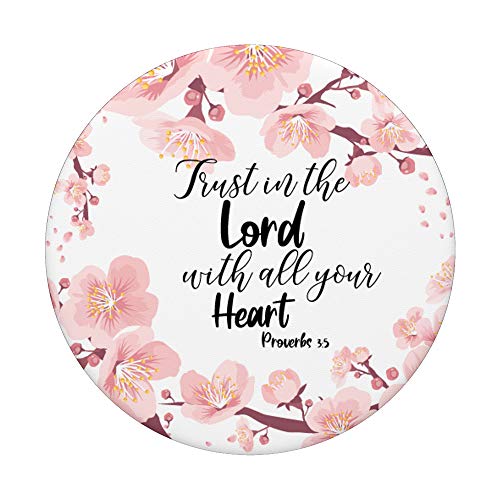 Christian Bible Verse Proverbs 3:5 White Pink Floral Gift PopSockets Swappable PopGrip