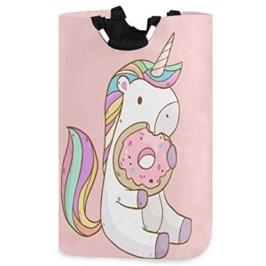 visesunny colorful unicorn with donut large capacity laundry hamper basket water-resistant oxford cloth storage baskets for bedroom, bathroom, dorm, kids room