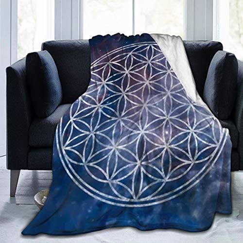 Fashion Flannel Plush Throw, 80" x 60", Sacred Geometry Universe Flower of Life Mandala Pattern Throw Blanket for Better Sleep Work, Air Conditioning Blanket and Comfy Hypoallergenic