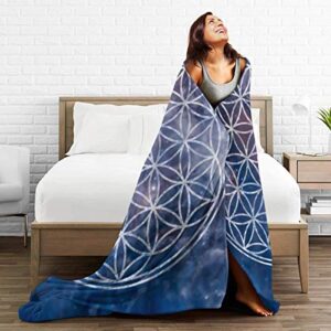 Fashion Flannel Plush Throw, 80" x 60", Sacred Geometry Universe Flower of Life Mandala Pattern Throw Blanket for Better Sleep Work, Air Conditioning Blanket and Comfy Hypoallergenic