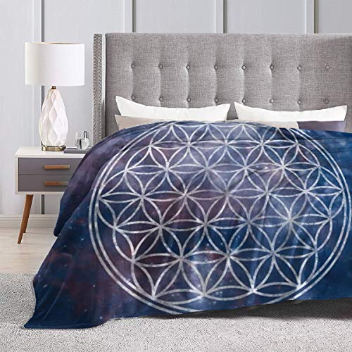 Fashion Flannel Plush Throw, 80" x 60", Sacred Geometry Universe Flower of Life Mandala Pattern Throw Blanket for Better Sleep Work, Air Conditioning Blanket and Comfy Hypoallergenic