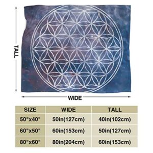 Fashion Flannel Plush Throw, 80" x 60", Sacred Geometry Universe Flower of Life Mandala Pattern Throw Blanket for Better Sleep Work, Air Conditioning Blanket and Comfy Hypoallergenic