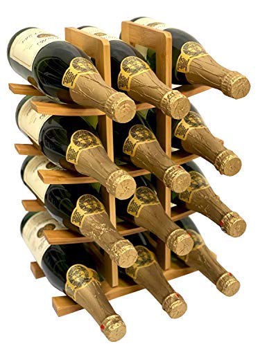 DECOMIL - 12 Bottle Wine Rack, Samurai Style & Stackable, Modular, Wine Storage Rack, Solid Bamboo Wine Holder Display Shelves, Wobble-Free (12 Bottle Capacity - Samurai Style Capacity)