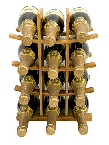 DECOMIL - 12 Bottle Wine Rack, Samurai Style & Stackable, Modular, Wine Storage Rack, Solid Bamboo Wine Holder Display Shelves, Wobble-Free (12 Bottle Capacity - Samurai Style Capacity)