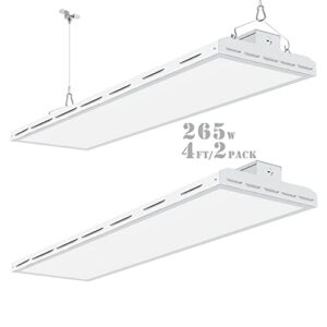 lightdot 2 pack led high bay shop light, 4ft (large area illumination) 265w 38000lm [eqv.1000w mh/hps] 5000k daylight linear hanging light for warehouse, energy saving upto 10000kw/5yrs(5hrs/day)