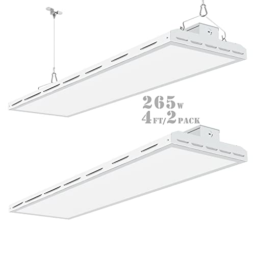 Lightdot 2 Pack LED High Bay Shop Light, 4FT (Large Area Illumination) 265W 38000LM [Eqv.1000W MH/HPS] 5000K Daylight Linear Hanging Light for Warehouse, Energy Saving Upto 10000KW/5Yrs(5Hrs/Day)