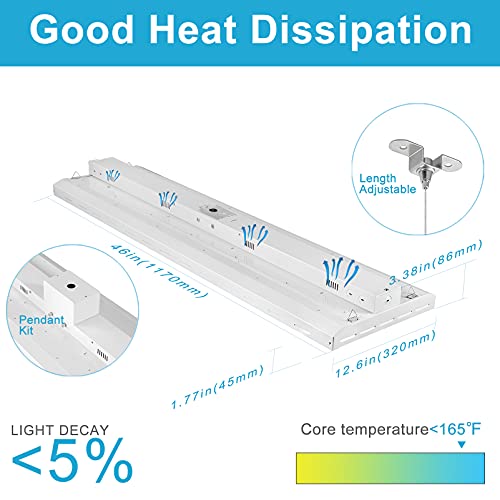 Lightdot 2 Pack LED High Bay Shop Light, 4FT (Large Area Illumination) 265W 38000LM [Eqv.1000W MH/HPS] 5000K Daylight Linear Hanging Light for Warehouse, Energy Saving Upto 10000KW/5Yrs(5Hrs/Day)