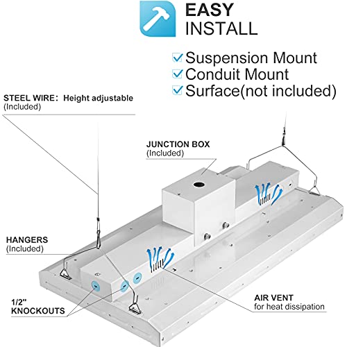 Lightdot 2 Pack LED High Bay Shop Light, 4FT (Large Area Illumination) 265W 38000LM [Eqv.1000W MH/HPS] 5000K Daylight Linear Hanging Light for Warehouse, Energy Saving Upto 10000KW/5Yrs(5Hrs/Day)