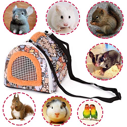 Small Pets Carrier Bag, Portable Rats Sugar Glider Guinea Pig Chinchillas Hamster Hedgehog Outdoor Travel Carrier Pouch Bag, Small Animals Breathable Hanging Tote Bag with Detachable Strap Zipper