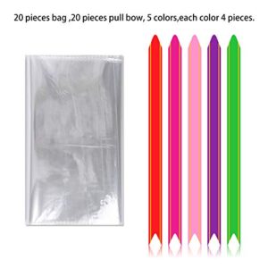 40 Pack 9x20 inchesClear Cellophane Bags Set included 20pack Basket Bags 20 pack Pull Bow Set Perfect for Valentine's Day Easter Gift, Presents, Wine Bottles, Bridal/Baby Showers, 2Mil Thick