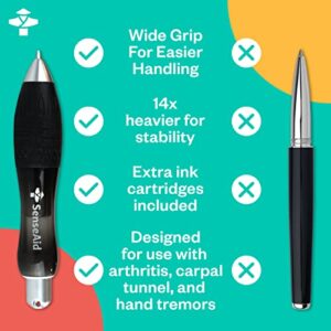 Fat Heavy Weighted Pens | Set of Two Super Big Pens Including TWO BONUS INK REFILLS | Large Wide Grip Pens Aids Writing For Those With Arthritis, Parkinson's, Carpal Tunnel & Essential Hand Tremors