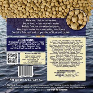 Natural Waterscapes Waterfowl Feed 20 lb Bag | Floating Pellets for Duck, Swan, Goose | for Wild and Pet Ducks