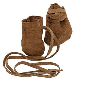 Mythrojan Native American Drawstring Medicine Bag Suede Leather Pouches Set of 2 - Brown