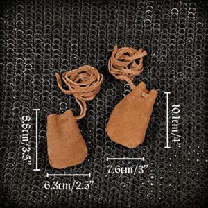 Mythrojan Native American Drawstring Medicine Bag Suede Leather Pouches Set of 2 - Brown