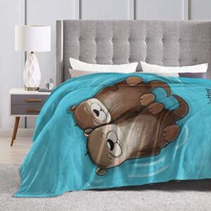 Cute Sea Otter Love Lotter Flannel Blanket Soft Comfy Micro Fleece Blanket Durable Cozy Sofa Blanket Comfortable Throw Blanket Thermal Couch Throw Blanket Warm Lap Blanket for Bed Couch Car