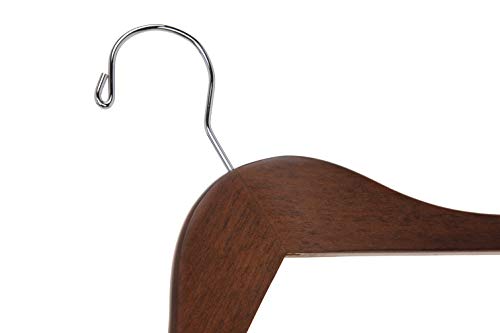 Quality Semi Curved Wooden Suit Hangers, 10-Pack Smooth Finish Solid Wood Coat Hanger with Swivel Hook, Jacket, Pant, Dress Clothes Hangers (Walnut - Chrome Hook, 10)