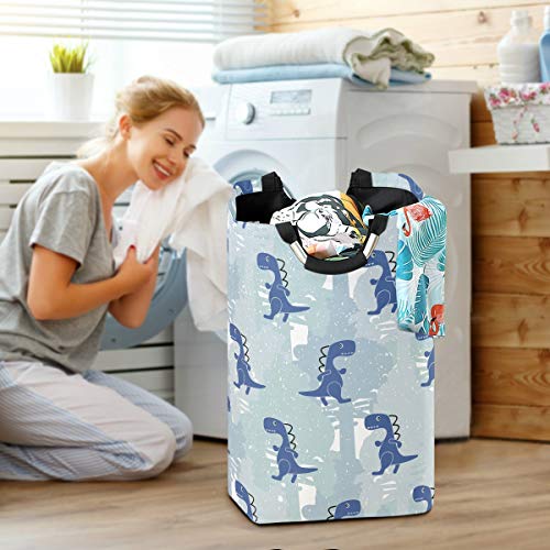 ALAZA Dinosaur Blue Color Boy Large Laundry Hamper Bag Collapsible with Handles Waterproof Durable Clothes Round Washing Bin Dirty Baskets Organization for Home Bathroom Dorm College