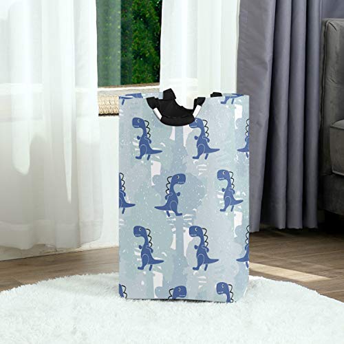 ALAZA Dinosaur Blue Color Boy Large Laundry Hamper Bag Collapsible with Handles Waterproof Durable Clothes Round Washing Bin Dirty Baskets Organization for Home Bathroom Dorm College