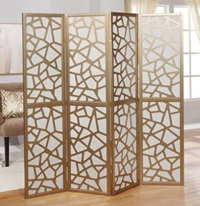 roundhill furniture giyano 4 panel screen room divider, gold