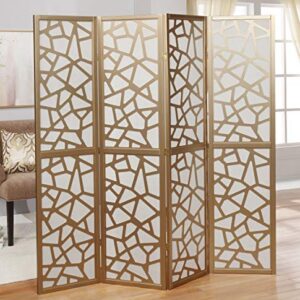 Roundhill Furniture Giyano 4 Panel Screen Room Divider, Gold