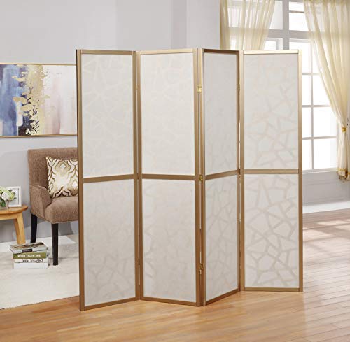 Roundhill Furniture Giyano 4 Panel Screen Room Divider, Gold