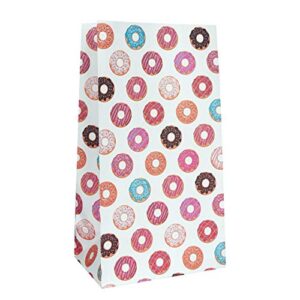 donut favor bags - 24-count colorful cute donut pattern design printed white party paper lunch gift bags - donut party supplies for donut theme party, kids birthday, party gift - 9.5" x 5.5" x 3.25"