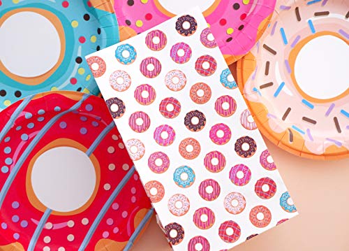 Donut Favor Bags - 24-Count Colorful Cute Donut Pattern Design Printed White Party Paper Lunch Gift Bags - Donut Party Supplies for Donut Theme Party, Kids Birthday, Party Gift - 9.5" x 5.5" x 3.25"