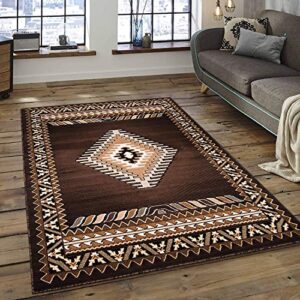 native american western tribal brown area rug (8 feet x 10 feet)