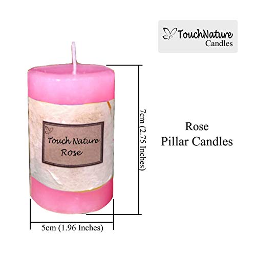 Touch Nature Rose Essential Oil Scented Aromatherapy Fragrant Pink Handmade Candle. Hand Poured Rustic Home Décor Pillar Candles. Decorated with Handmade Nepali Lokta Paper. (5x7 cm, Set of 2)