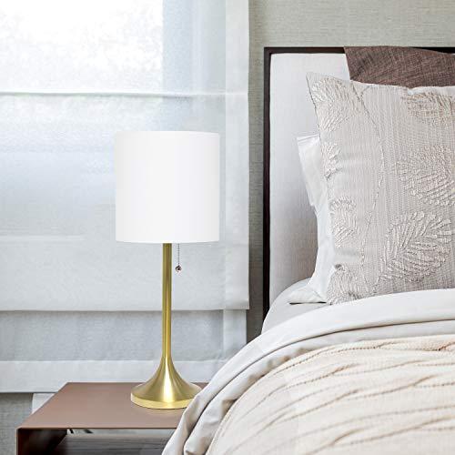 Simple Designs LT1076-GDW Tapered Fabric Drum Shade Table Lamp, Gold/White 8 x 8 x 21