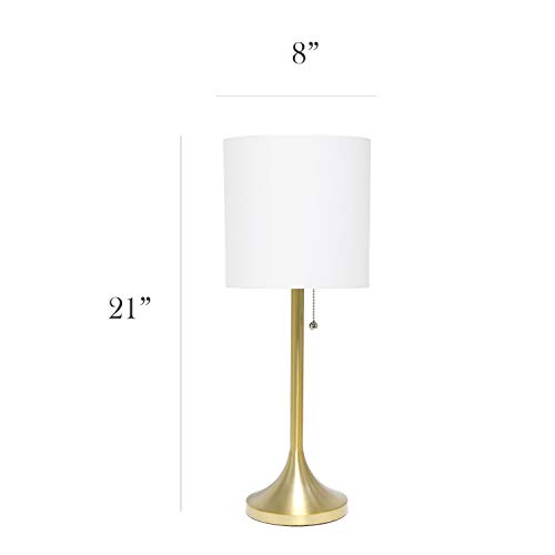 Simple Designs LT1076-GDW Tapered Fabric Drum Shade Table Lamp, Gold/White 8 x 8 x 21