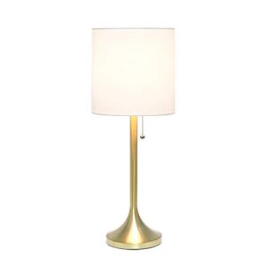 Simple Designs LT1076-GDW Tapered Fabric Drum Shade Table Lamp, Gold/White 8 x 8 x 21