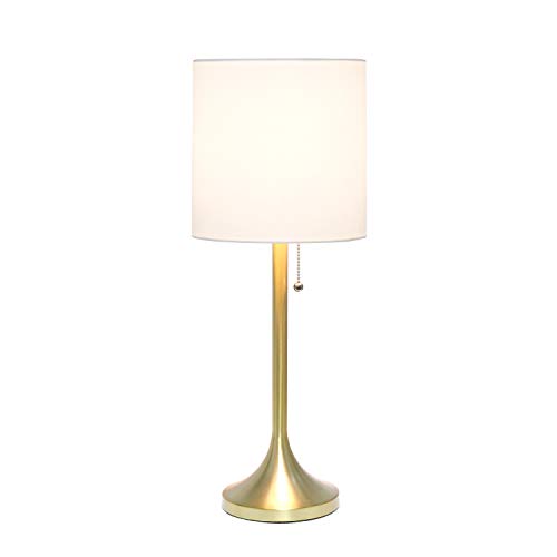 Simple Designs LT1076-GDW Tapered Fabric Drum Shade Table Lamp, Gold/White 8 x 8 x 21