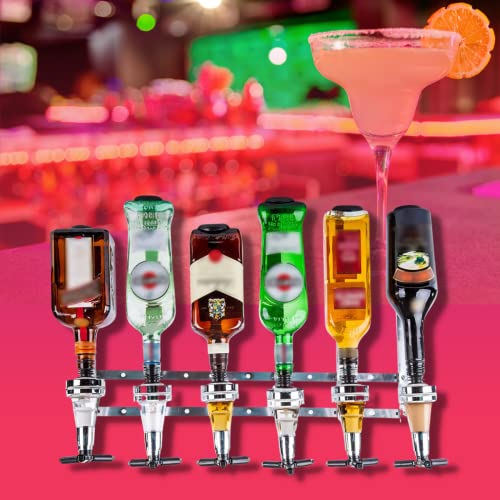 6 Bottle Wall Mounted Liquor Dispenser - Professional Alcohol Bar Dispenser Station for Liquor Drinks - Bottle Holder for Alcohol Wall Mount Dispenser - Portable Despensor Alcohol Cocktails Shots