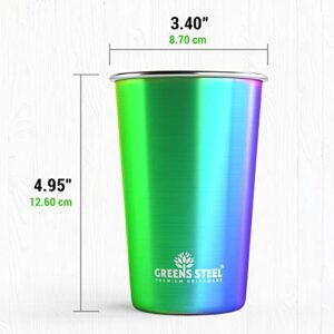 Stainless Steel Cups 16 oz Pint Tumbler (4 Pack) - Premium Metal Drinking Glasses | Stackable Durable Cup (16 oz Rainbow)