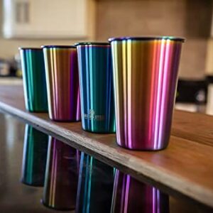 Stainless Steel Cups 16 oz Pint Tumbler (4 Pack) - Premium Metal Drinking Glasses | Stackable Durable Cup (16 oz Rainbow)