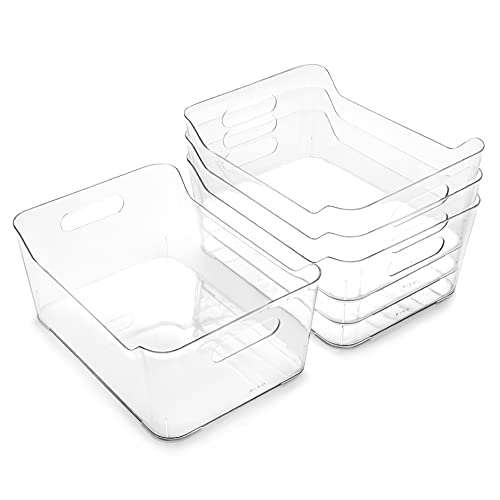 BINO | Plastic Organizer Bins, Large - 4 Pack | The SOHO Collection | Multi-Use Organizer Bins | Pantry Organizer & Freezer Organizer Bins | Plastic Storage Containers | Bins for Home & Kitchen Org