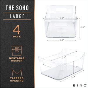 BINO | Plastic Organizer Bins, Large - 4 Pack | The SOHO Collection | Multi-Use Organizer Bins | Pantry Organizer & Freezer Organizer Bins | Plastic Storage Containers | Bins for Home & Kitchen Org