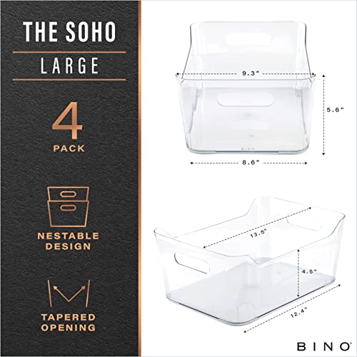 BINO | Plastic Organizer Bins, Large - 4 Pack | The SOHO Collection | Multi-Use Organizer Bins | Pantry Organizer & Freezer Organizer Bins | Plastic Storage Containers | Bins for Home & Kitchen Org