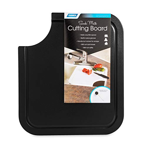 Camco RV/Marine Sink Mate 12½-Inches x 14 ½-Inches Cutting Board - Fits Securely Over Your RV or Boat's Kitchen Sink - Ideal for Cleaning, Carving and Chopping - Black (43858)