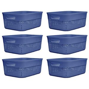 life story lightweight heavy duty storage woven trendy basket 10 quarts w/built-in handles blue (6 pack)