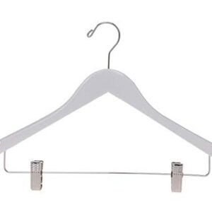 Quality Wooden Skirt Hangers with Clips, 10-Pack Smooth Solid Wood Pants Hangers with Durable Adjustable Metal Clips, Swivel Hook, Coat, Jacket, Blouse Suit Hangers (White, 10)